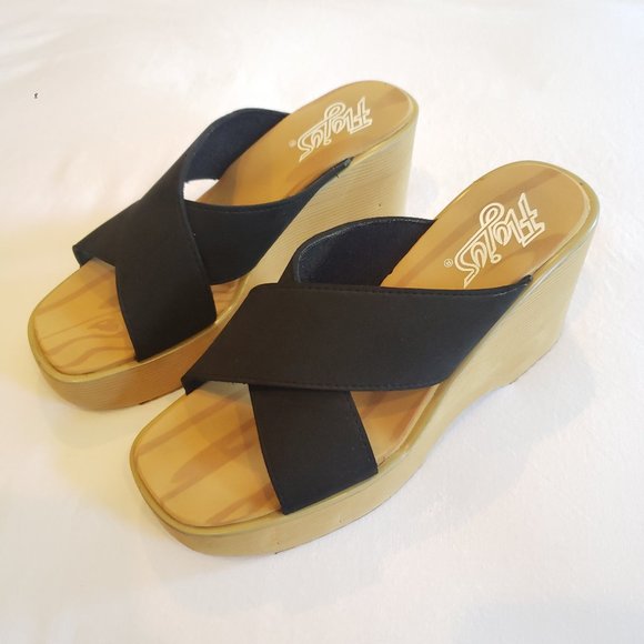 Flojos | Shoes | Vintage Flojos Wedge Sandals Black | Poshmark